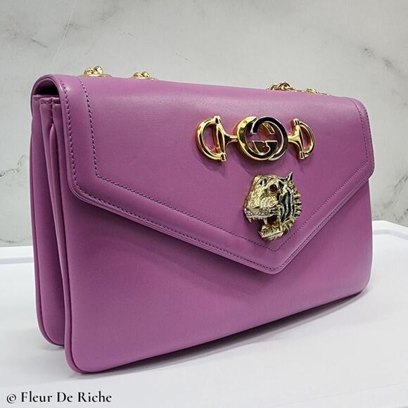 Gucci | Bags | Gucci Rajah Medium Leather Shoulder Bag In Lilac | Poshmark